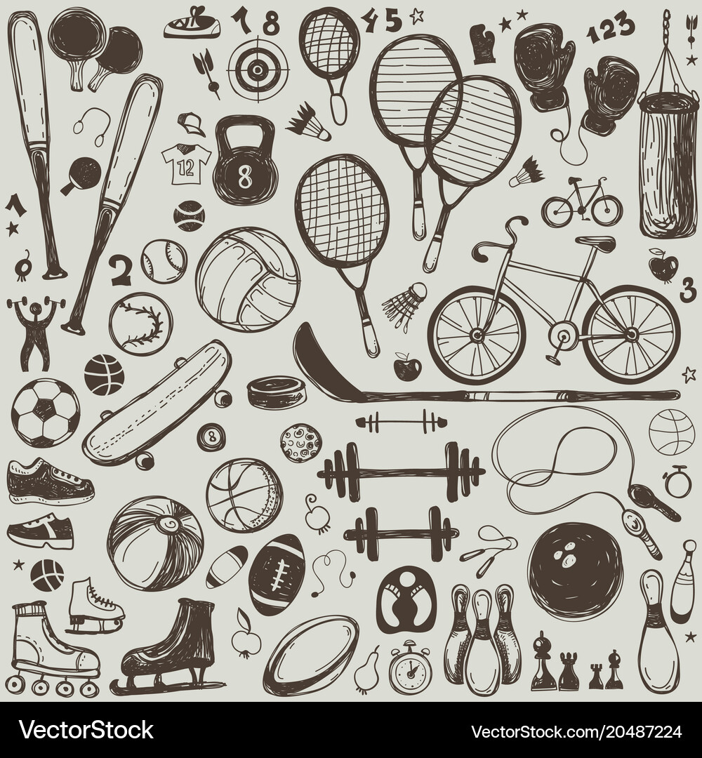 Sport sketch equipment hand drawn Royalty Free Vector Image