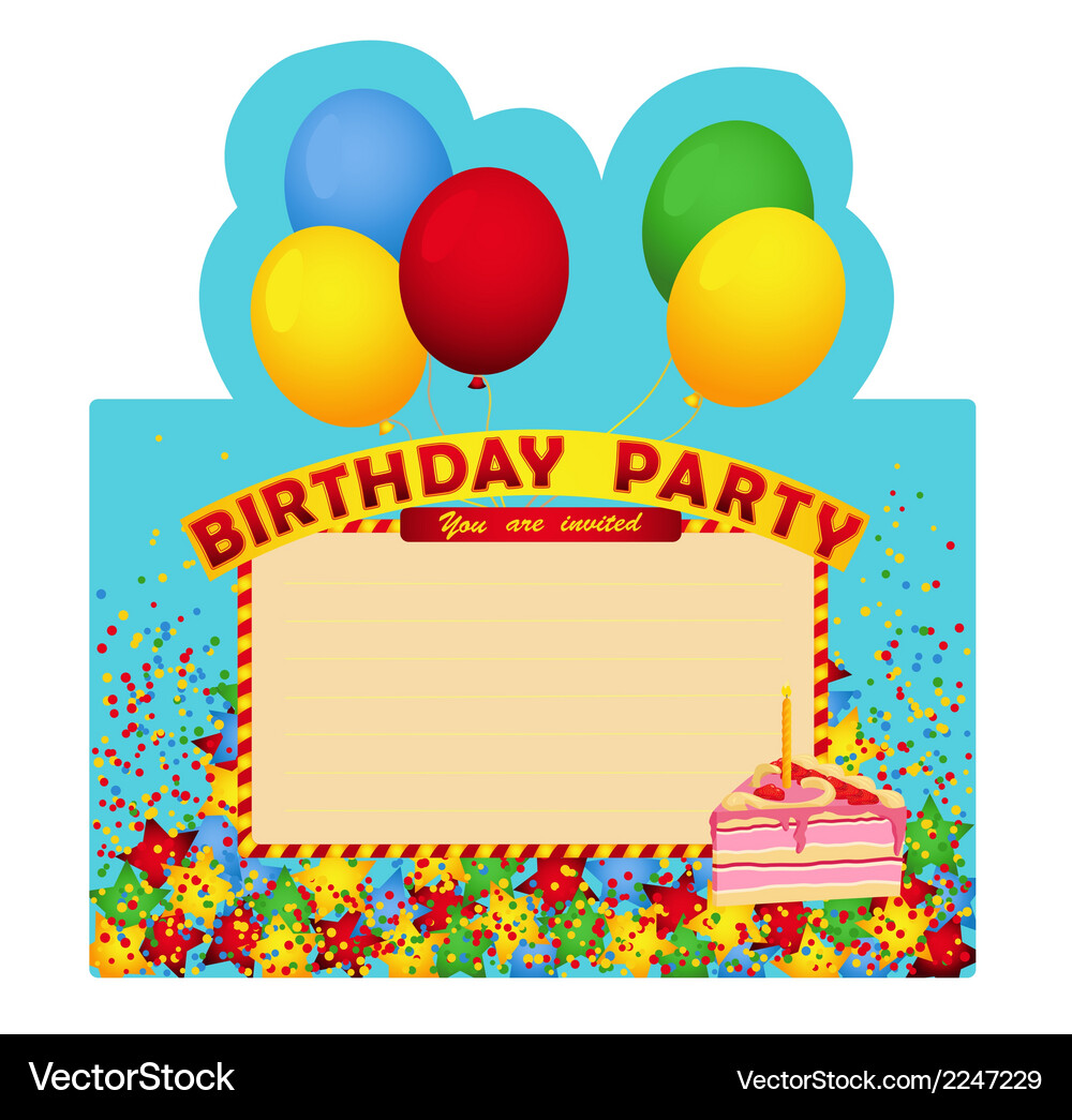 Birthday party inventation card with cake Vector Image