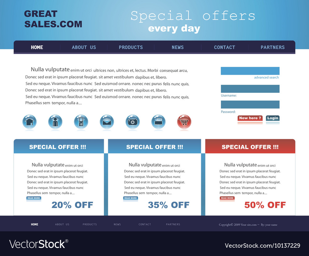 Editable website template Royalty Free Vector Image