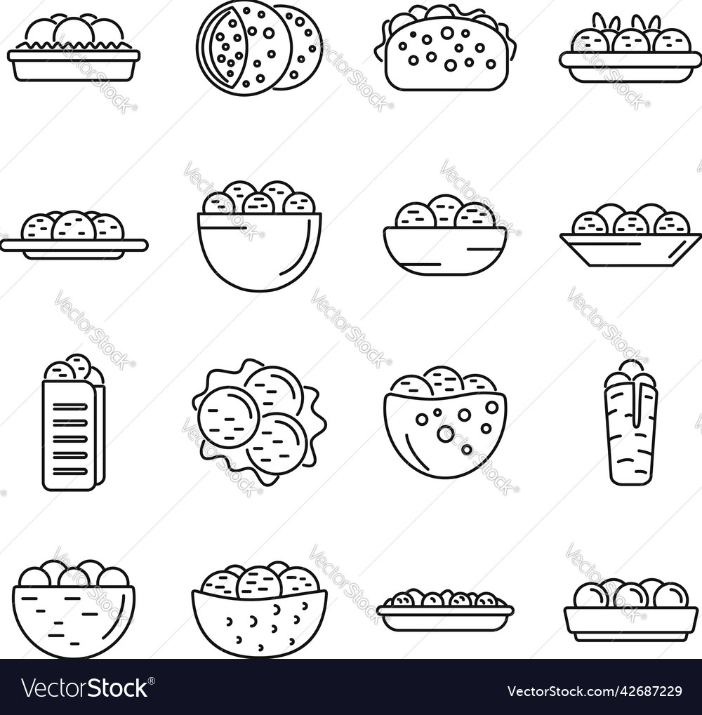 Falafel icons set outline pita food Royalty Free Vector Falafel icons set outline pita food Royalty Free Vector