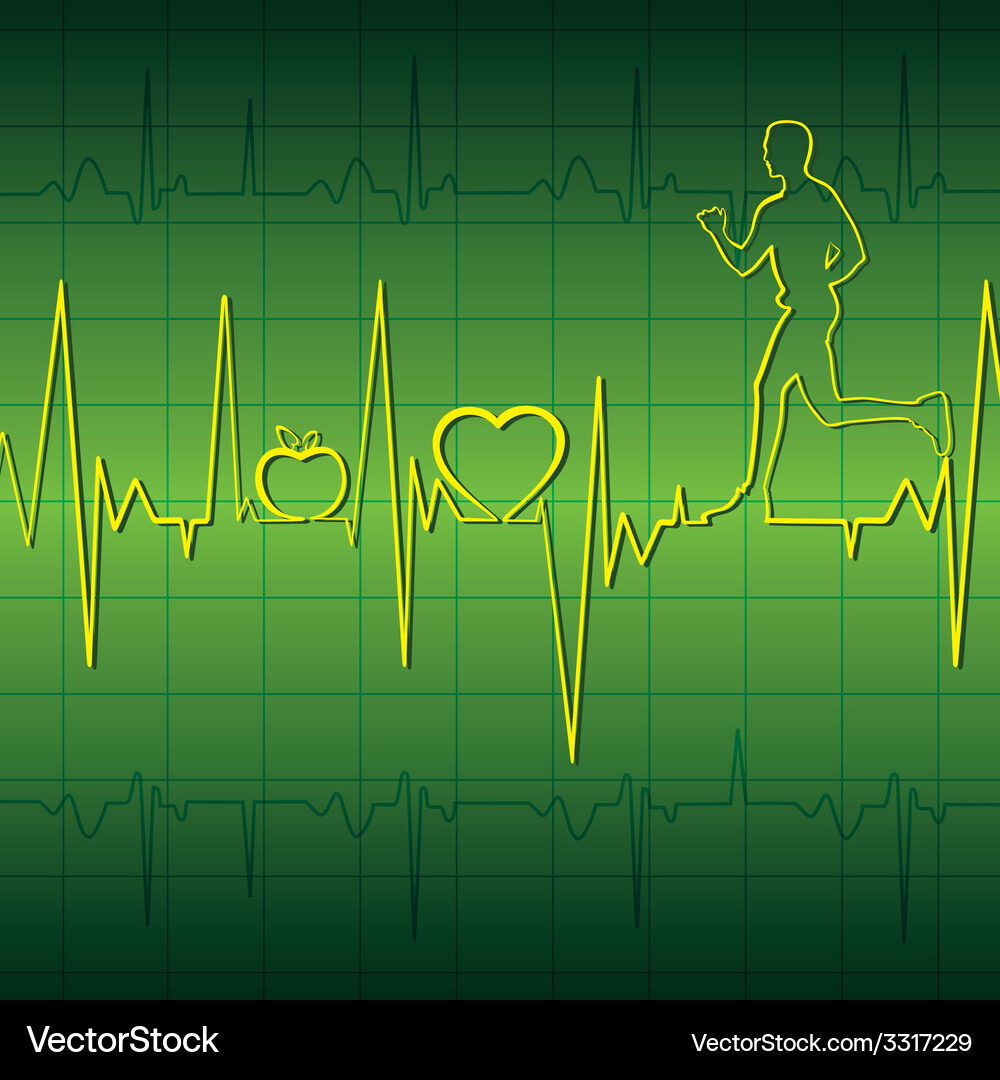 Green heart beat graph background with running men