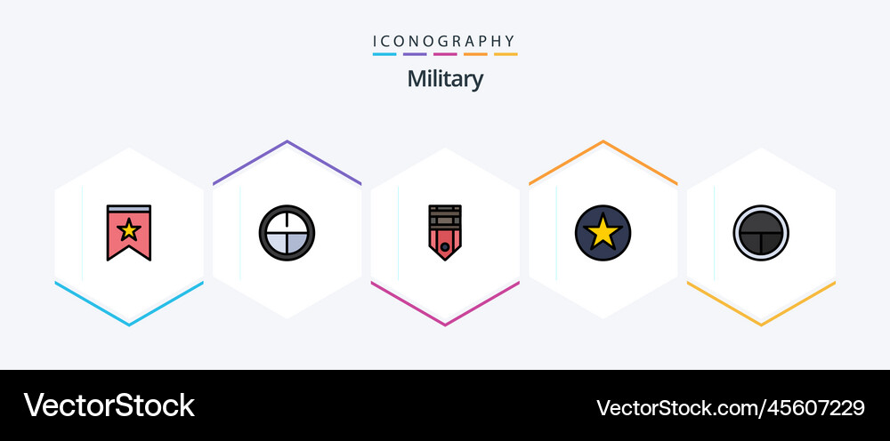 Military 25 filledline icon pack including army Vector Image