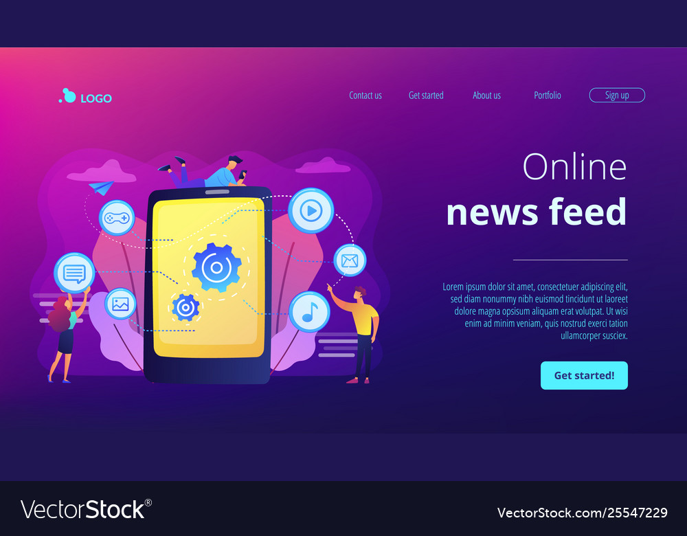 Mobile content concept landing page Royalty Free Vector