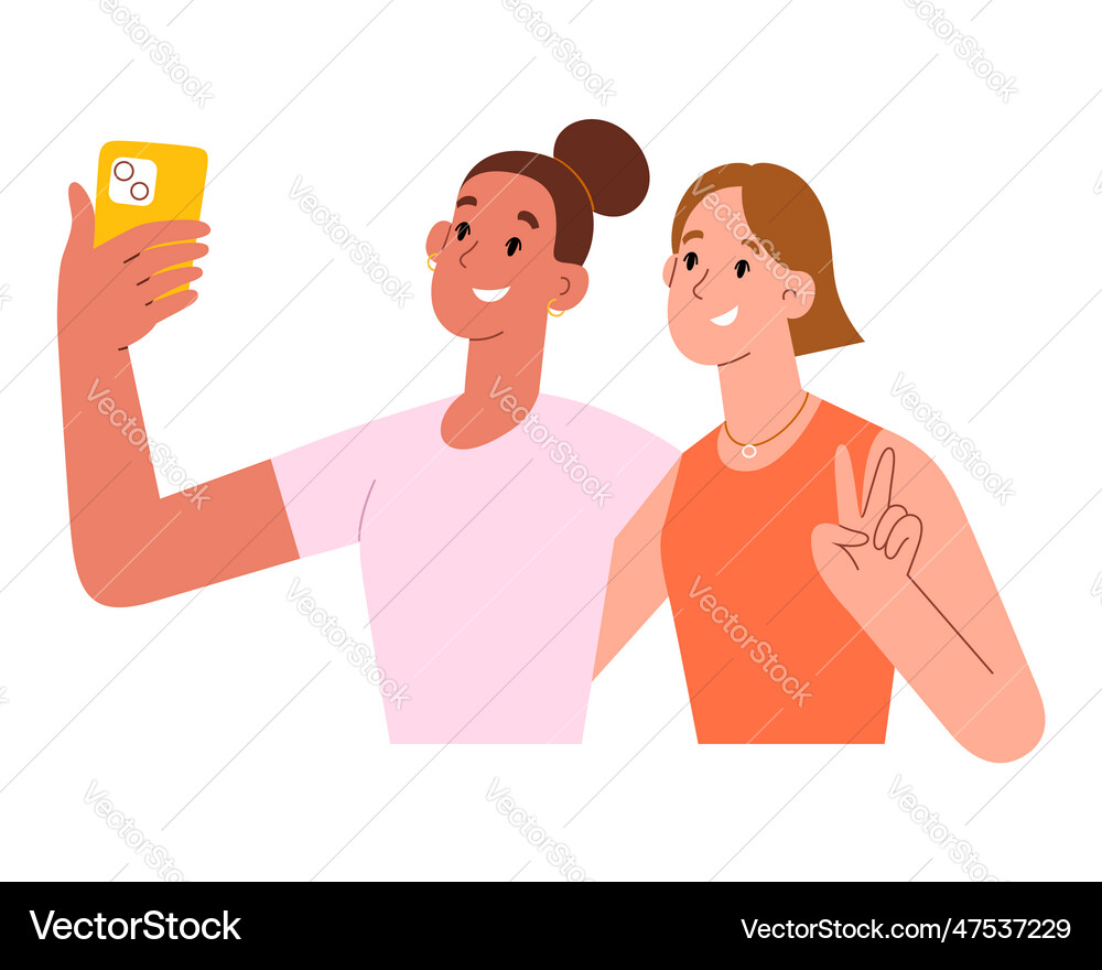 Two Friends Taking a Selfie Royalty Free Vector Image