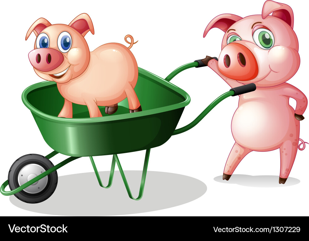 Two pigs with a green cart Royalty Free Vector Image