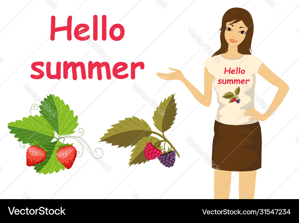 Image set hello summer and girl Royalty Free Vector Image