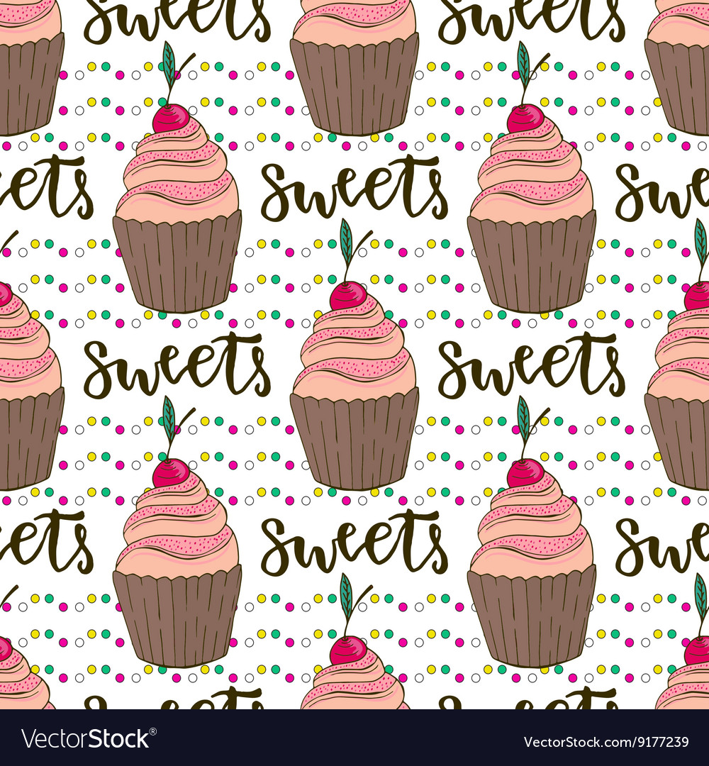 Cupcakes seamless pattern doodle Royalty Free Vector Image