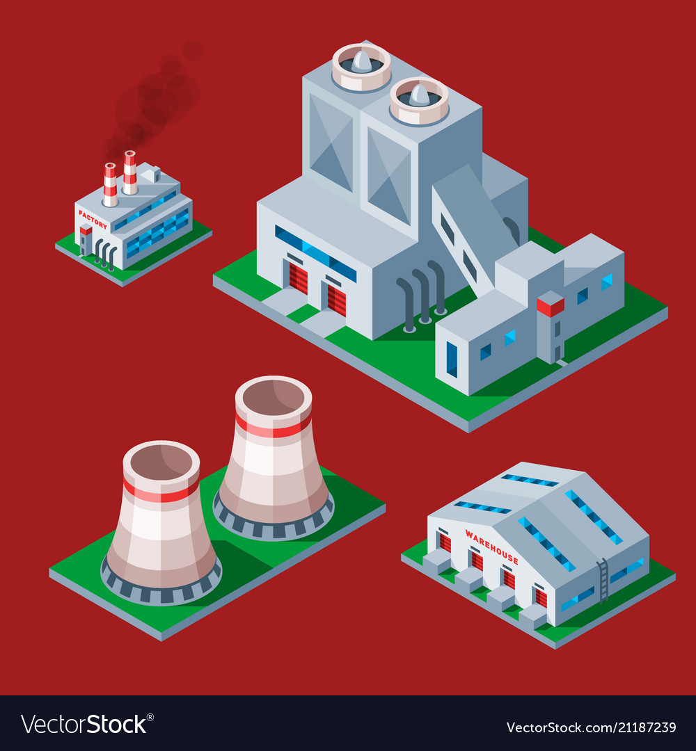 Isometric factory building icon industrial element Isometric factory building icon industrial element