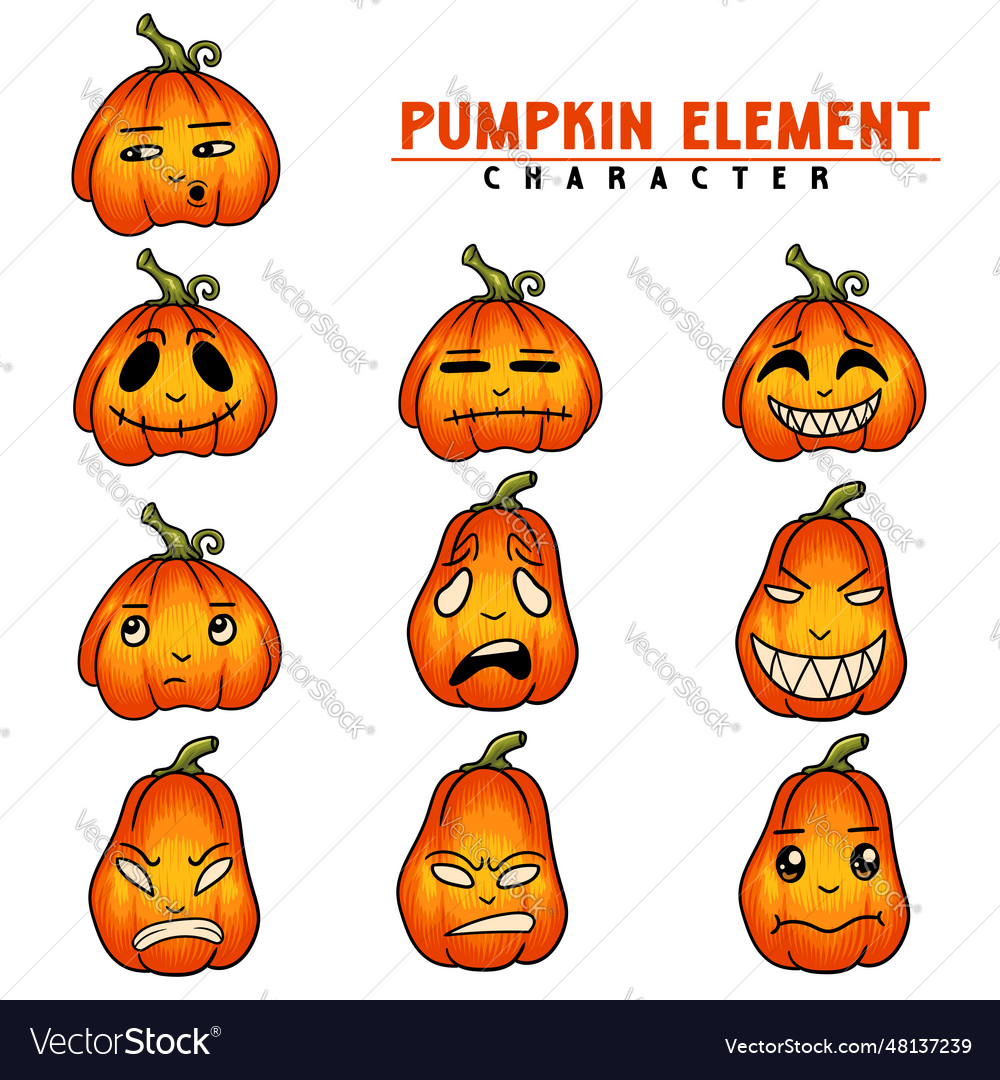 Pumpkin face expression set Royalty Free Vector Image