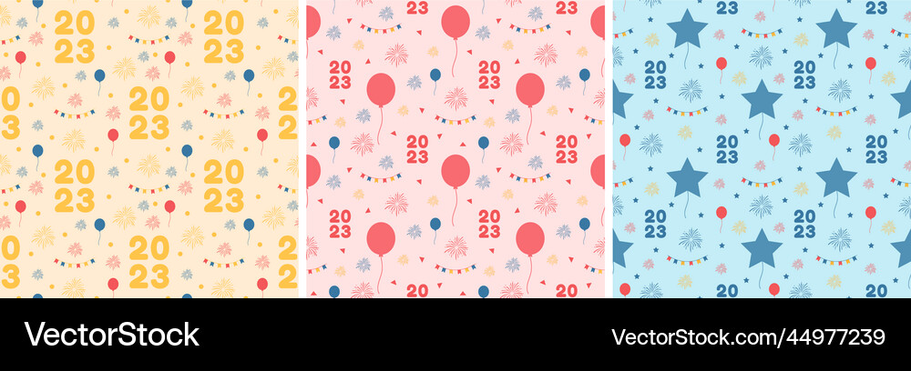 Set of happy new year 2023 seamless pattern Vector Image