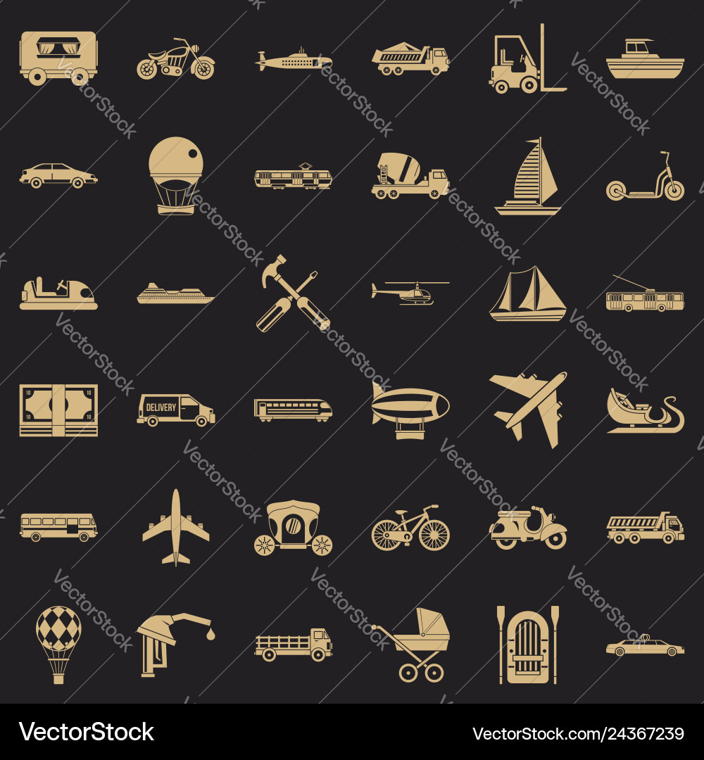 Transport icons set simple style Royalty Free Vector Image