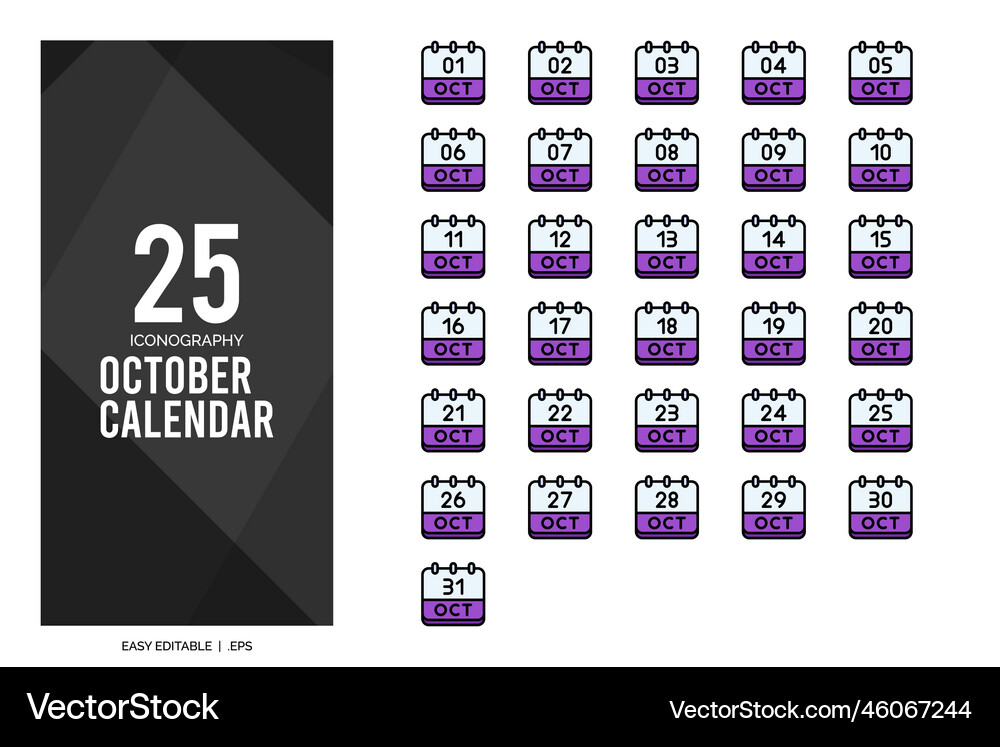 25 october calendar lineal color icon pack Vector Image