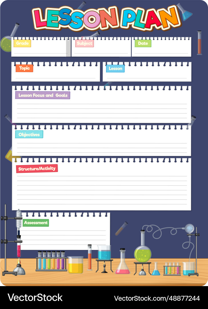 Lesson plan for student lined notepad Royalty Free Vector