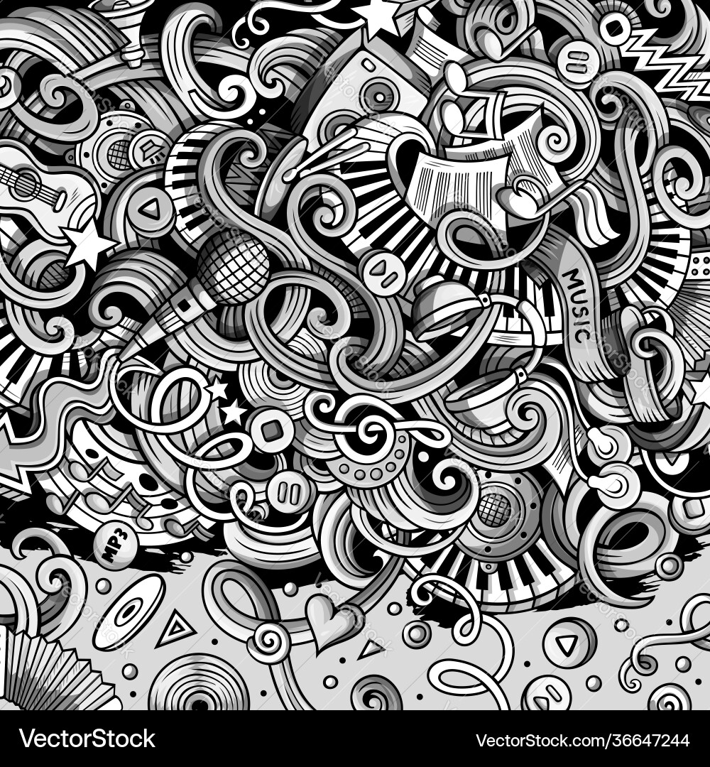 Music hand drawn doodles Royalty Free Vector Image