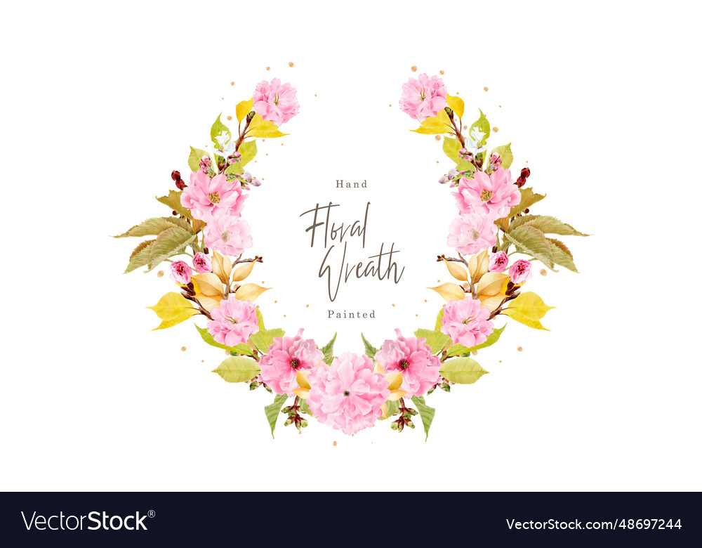 Watercolor cherry blossom wreath Royalty Free Vector Image