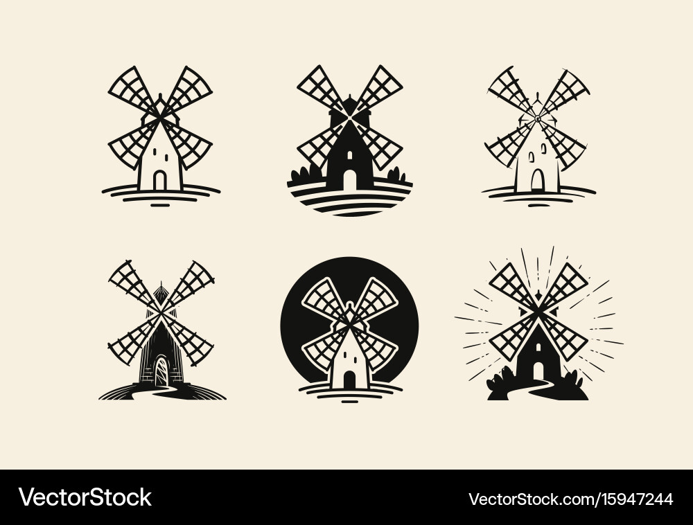 Windmill mill logo or label flour bakery icons Vector Image