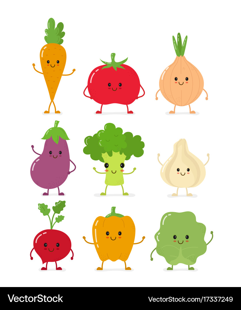 Cute happy smilig raw vegetable collection Vector Image