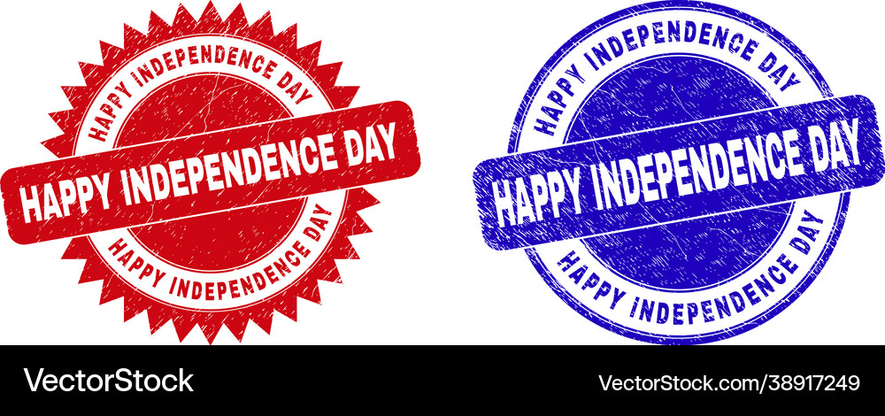 Happy independence day round and rosette stamp Vector Image