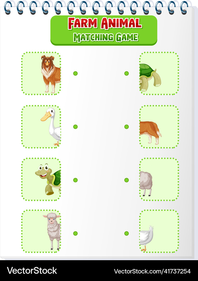 Matching farm animal shadow worksheet Royalty Free Vector
