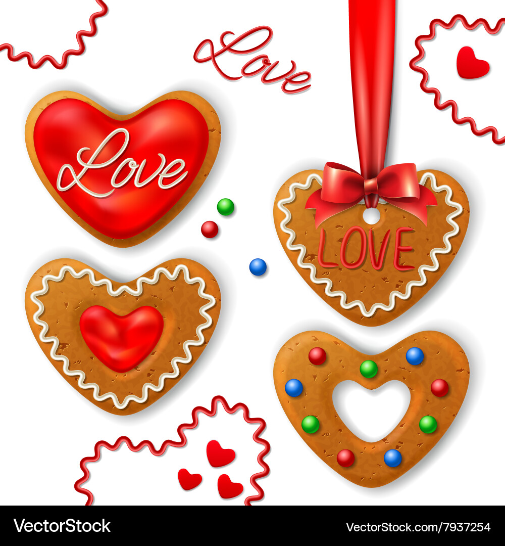 Set of Happy Valentines day cookie Royalty Free Vector Image