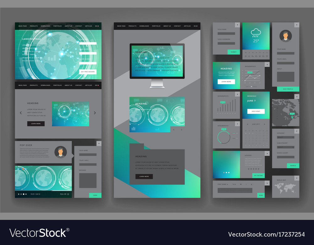 Website template design with interface elements Vector Image