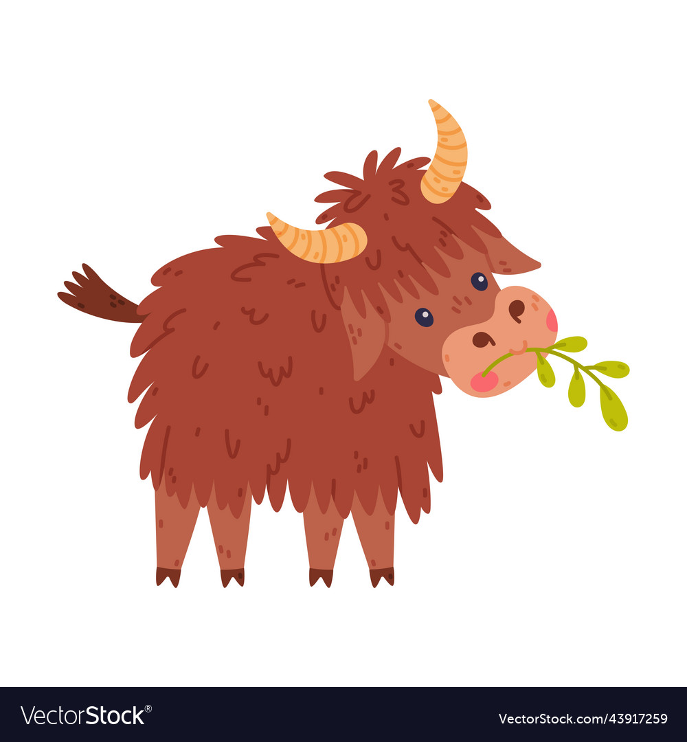 Cute yak character with dense fur and horns Vector Image