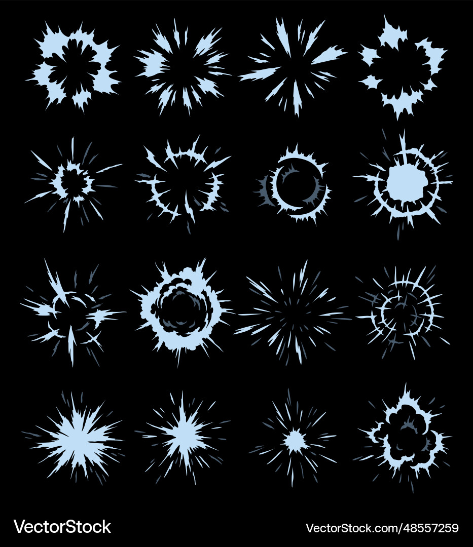 Explosion spark set cartoon burst effect of Vector Image