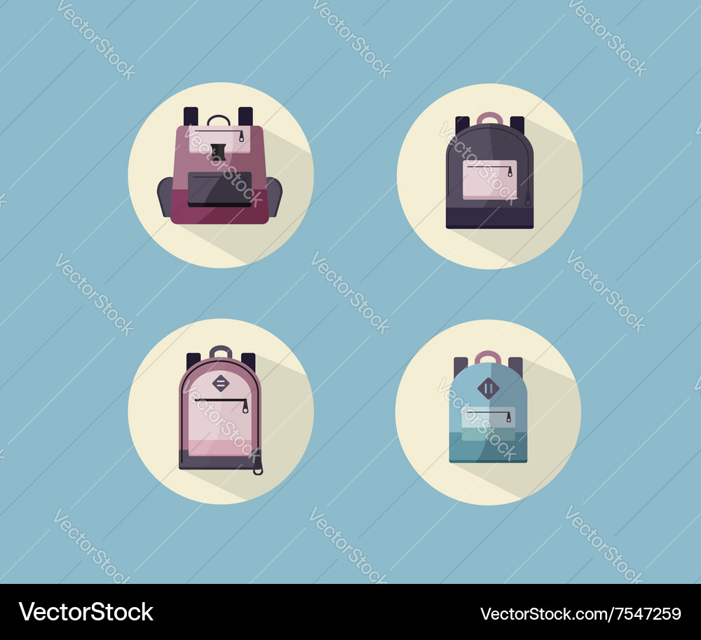 Set of backpack with long shadow Royalty Free Vector Image