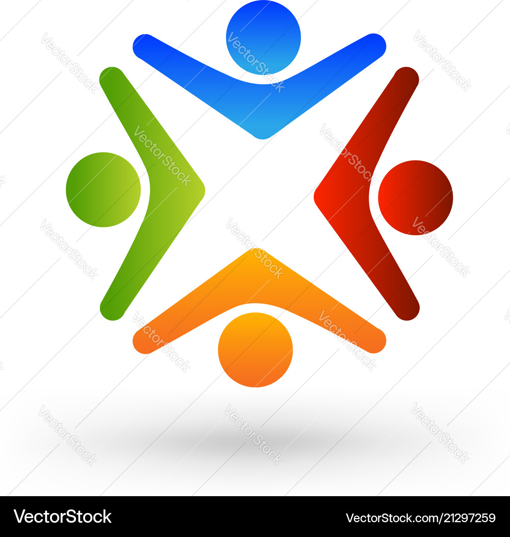 Teamwork group of four working people icon logo Vector Image