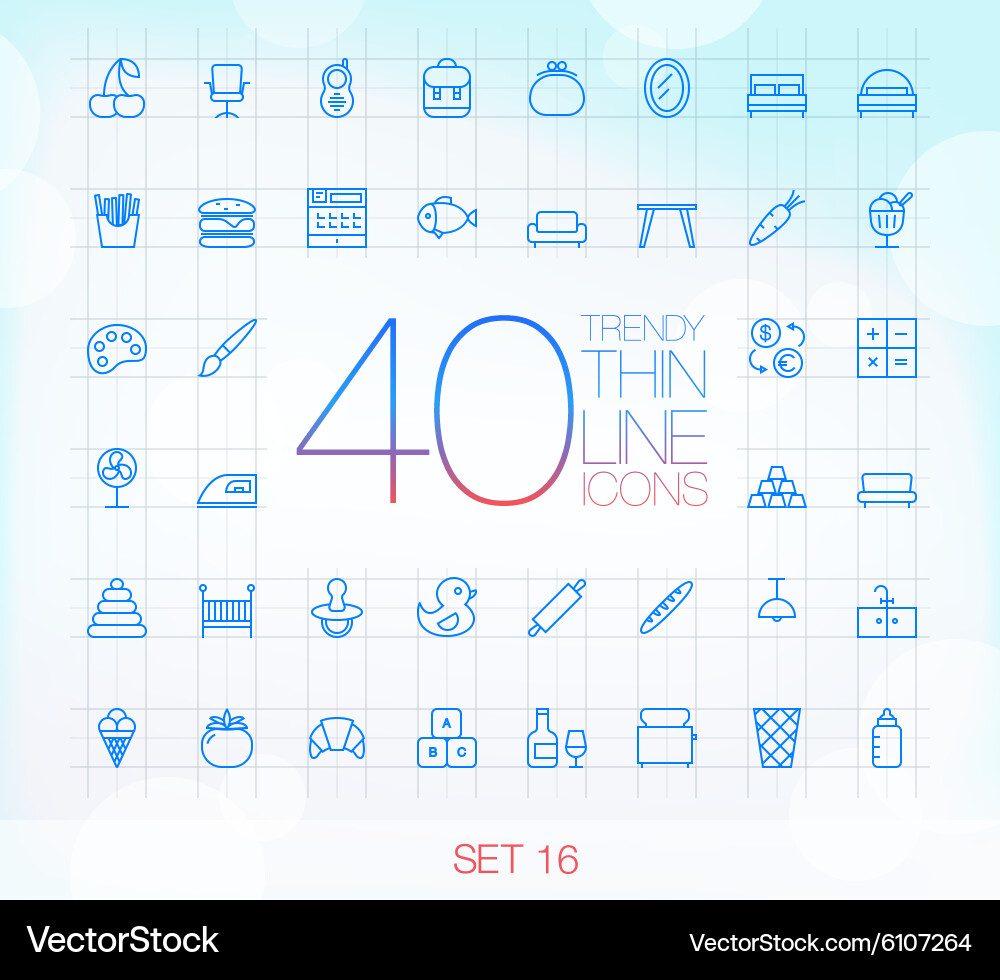 40 Trendy Thin Icons for web and mobile Set 16 Vector Image