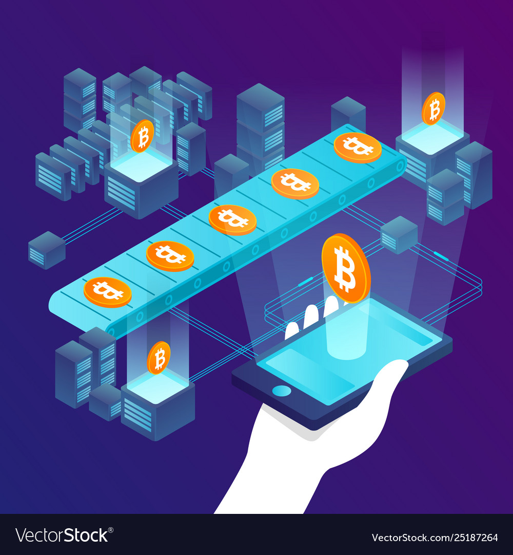 Concept - cryptocurrency mining process Royalty Free Vector
