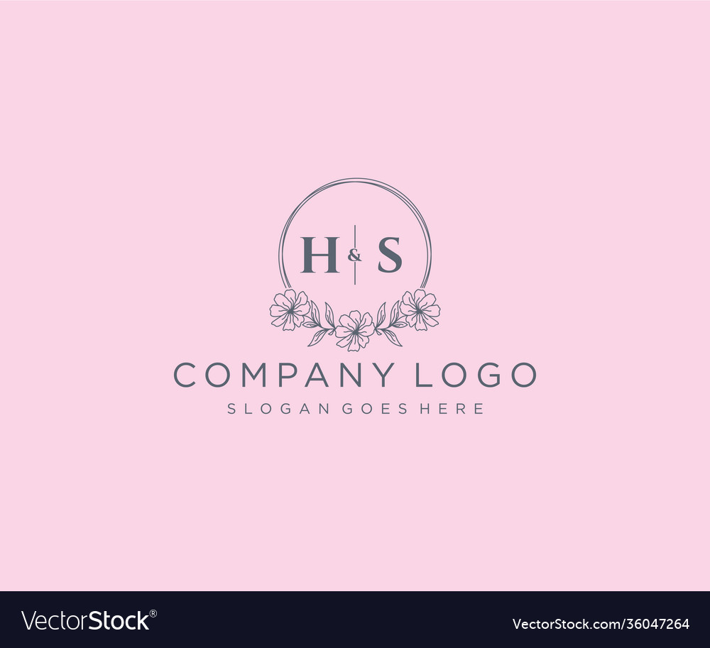 Initial hs letters floral frames unique Royalty Free Vector