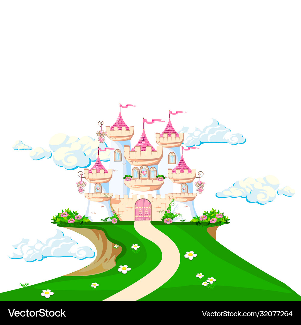 Magic castle in clouds Royalty Free Vector Image