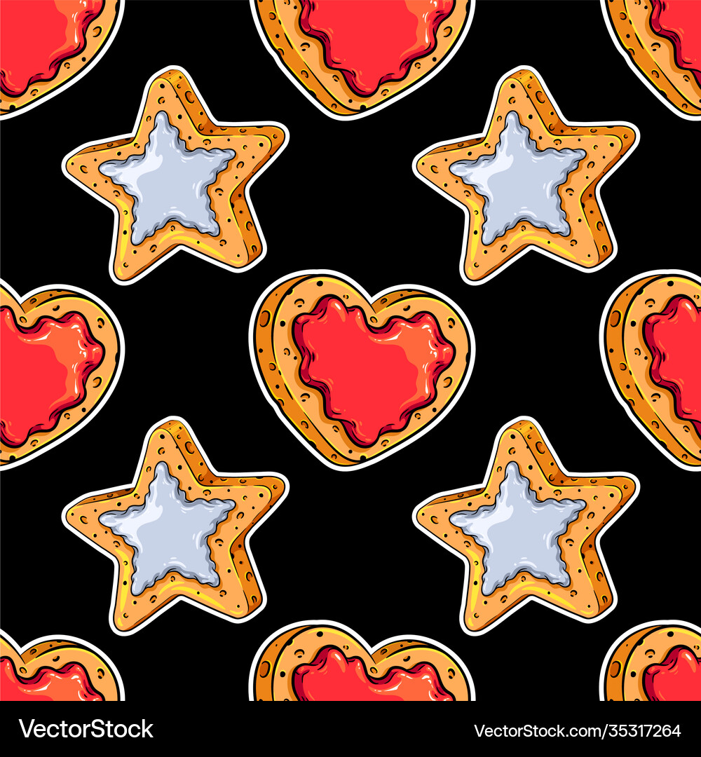 Star and heart shaped cookies pattern Royalty Free Vector