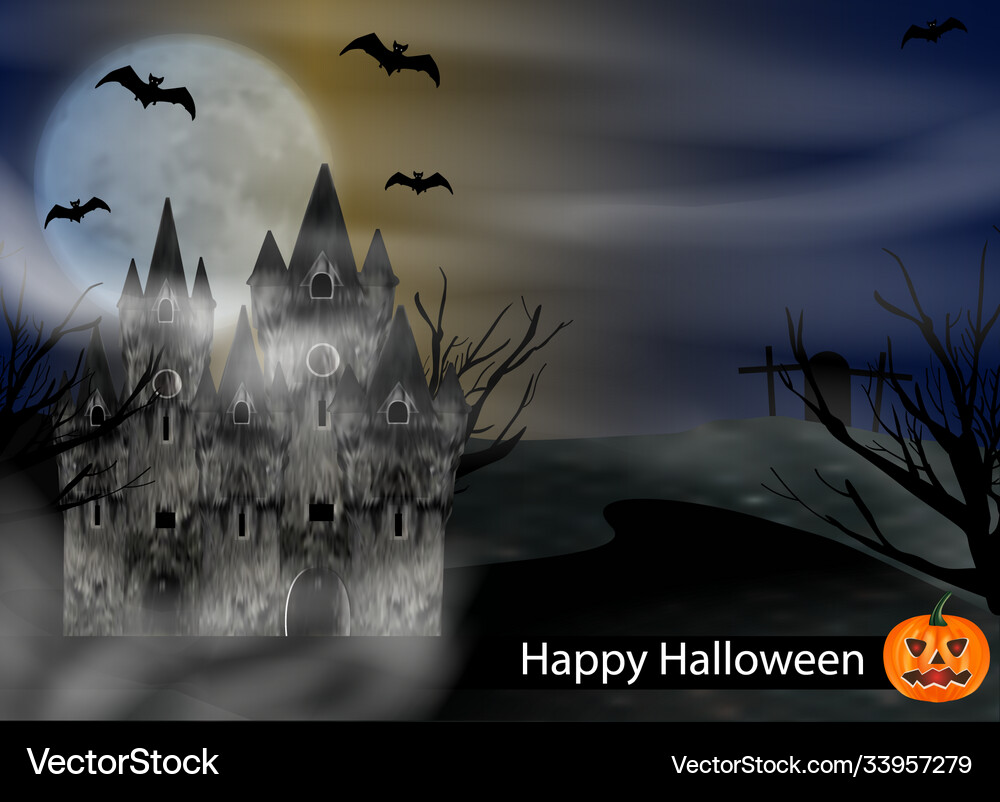 Halloween background with castle bats Royalty Free Vector
