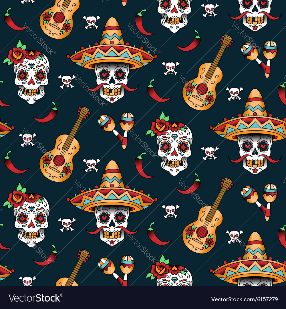Mexican skull pattern Royalty Free Vector Image Mexican skull pattern Royalty Free Vector Image