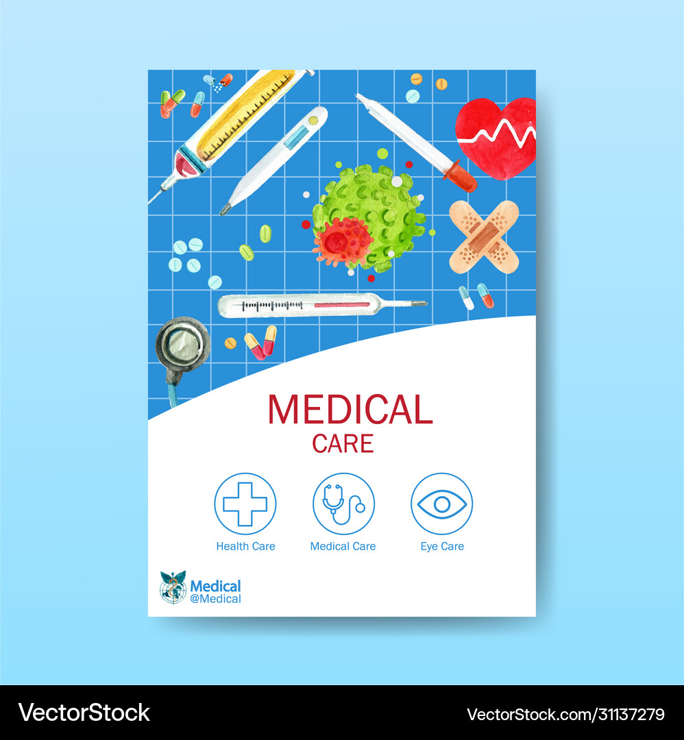 Poster design with tablets syringe thermometer Vector Image