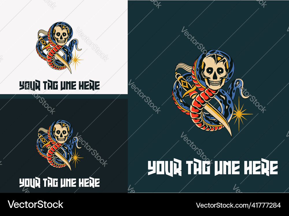 Artwork design of snake and head skull Royalty Free Vector