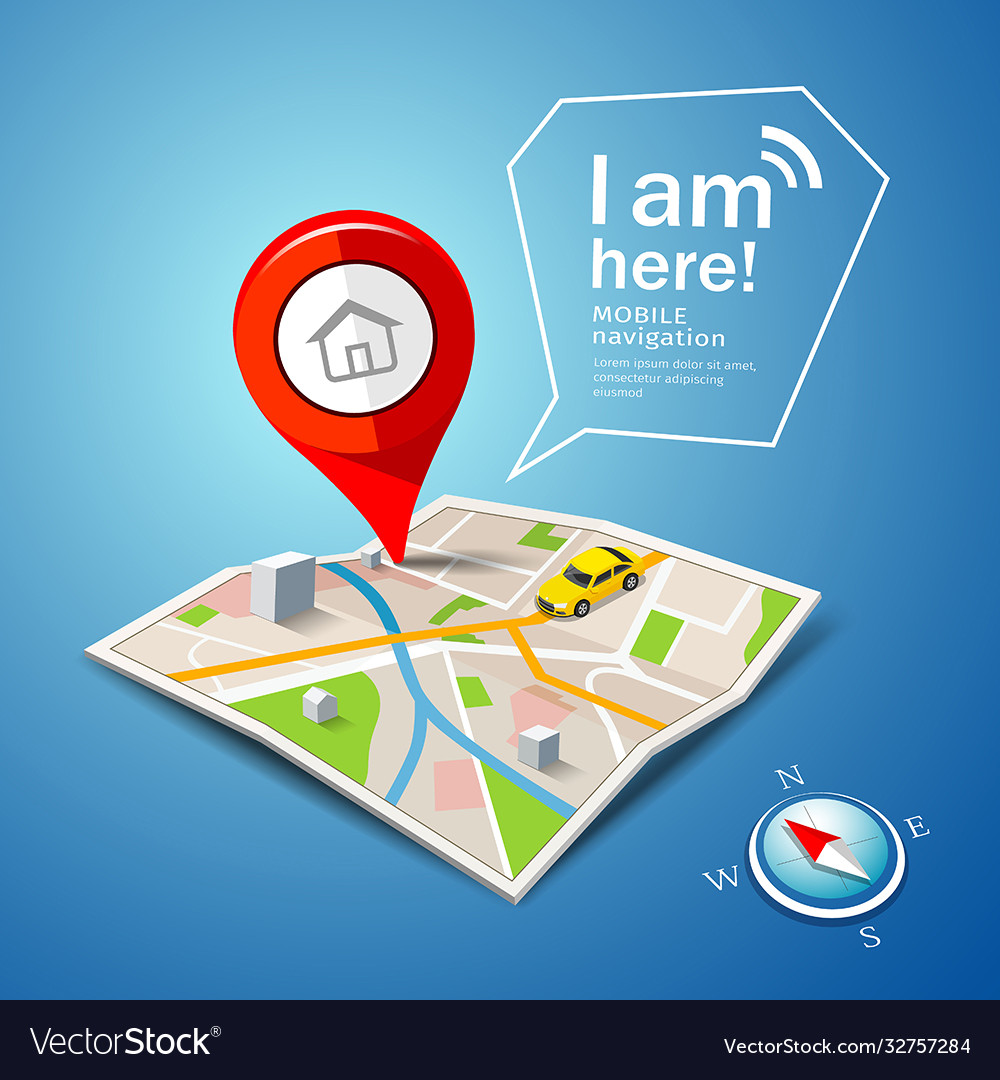 Folded maps navigation with red color point marker