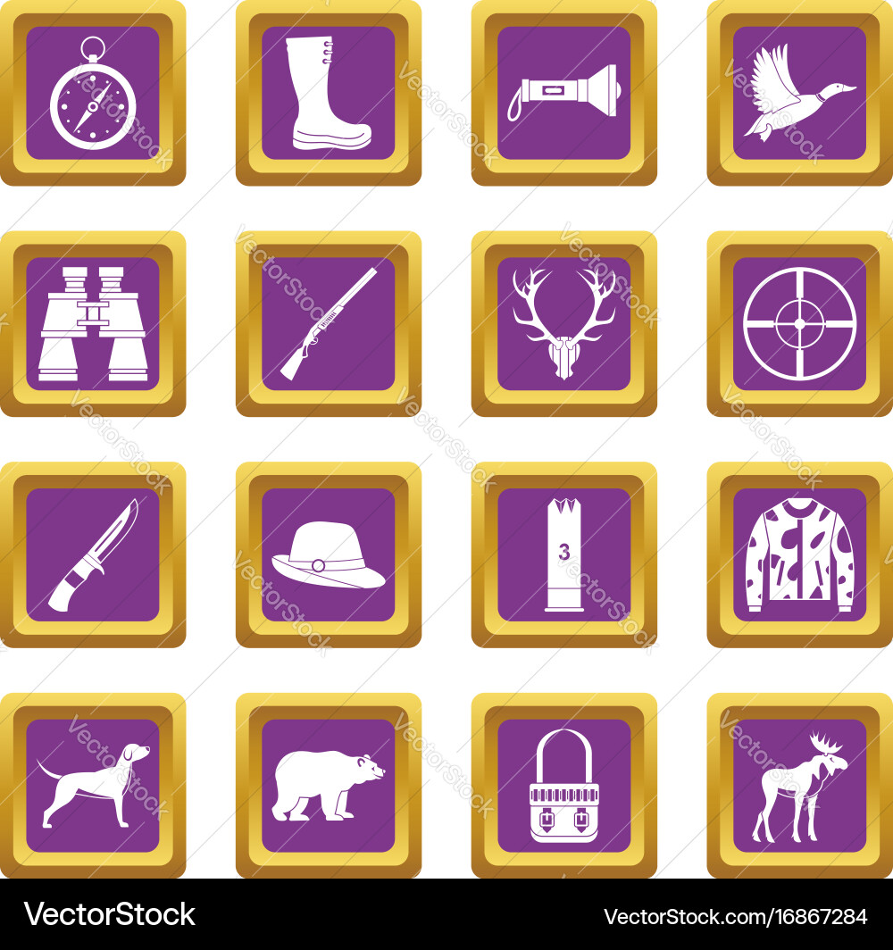 Hunting icons set purple Royalty Free Vector Image