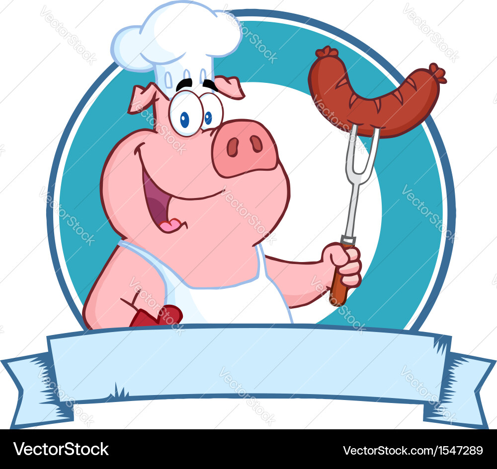 Pig chef cooking pork cartoon Royalty Free Vector Image
