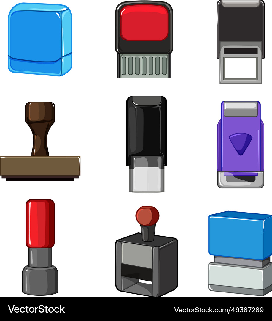 Stamp handle set cartoon Royalty Free Vector Image