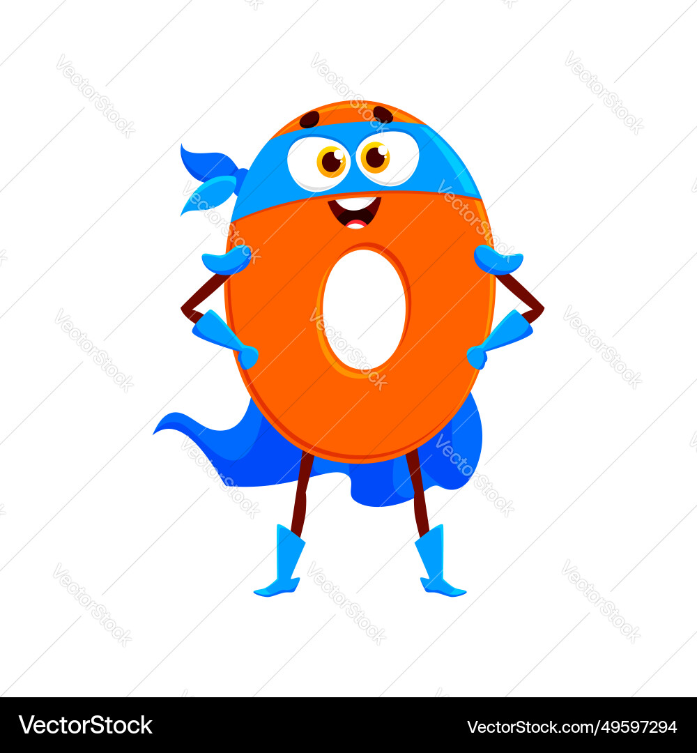 Cartoon math number null zero superhero character Vector Image