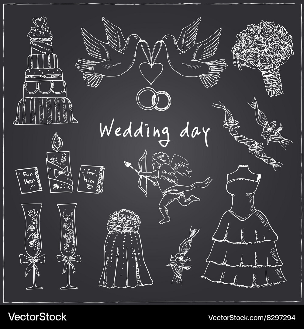 Doodle wedding set for invitation cards Royalty Free Vector