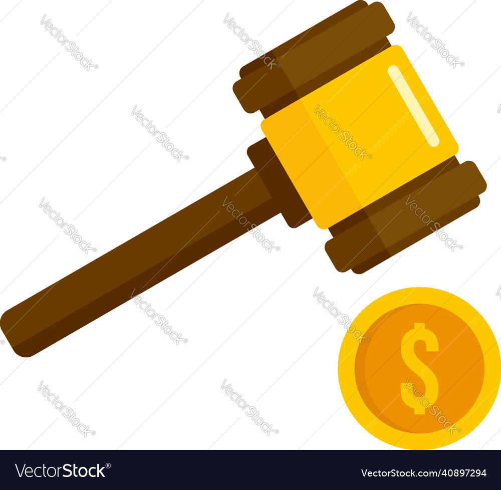 Judge gavel bribery icon flat isolated Royalty Free Vector