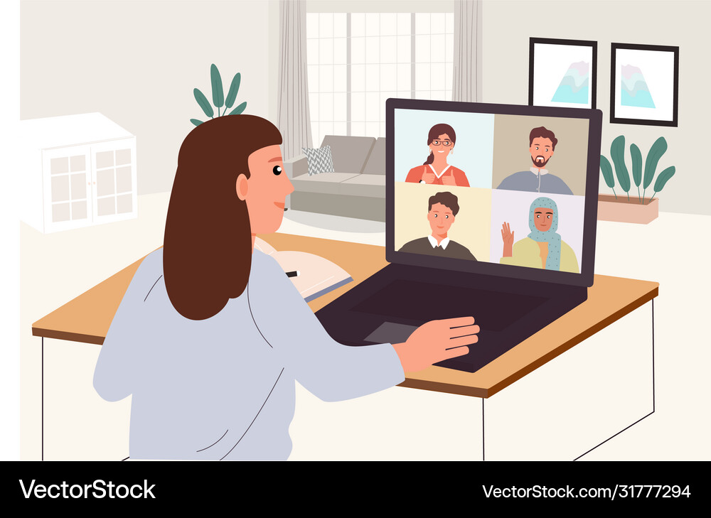 Work from home video conference meeting with team Vector Image