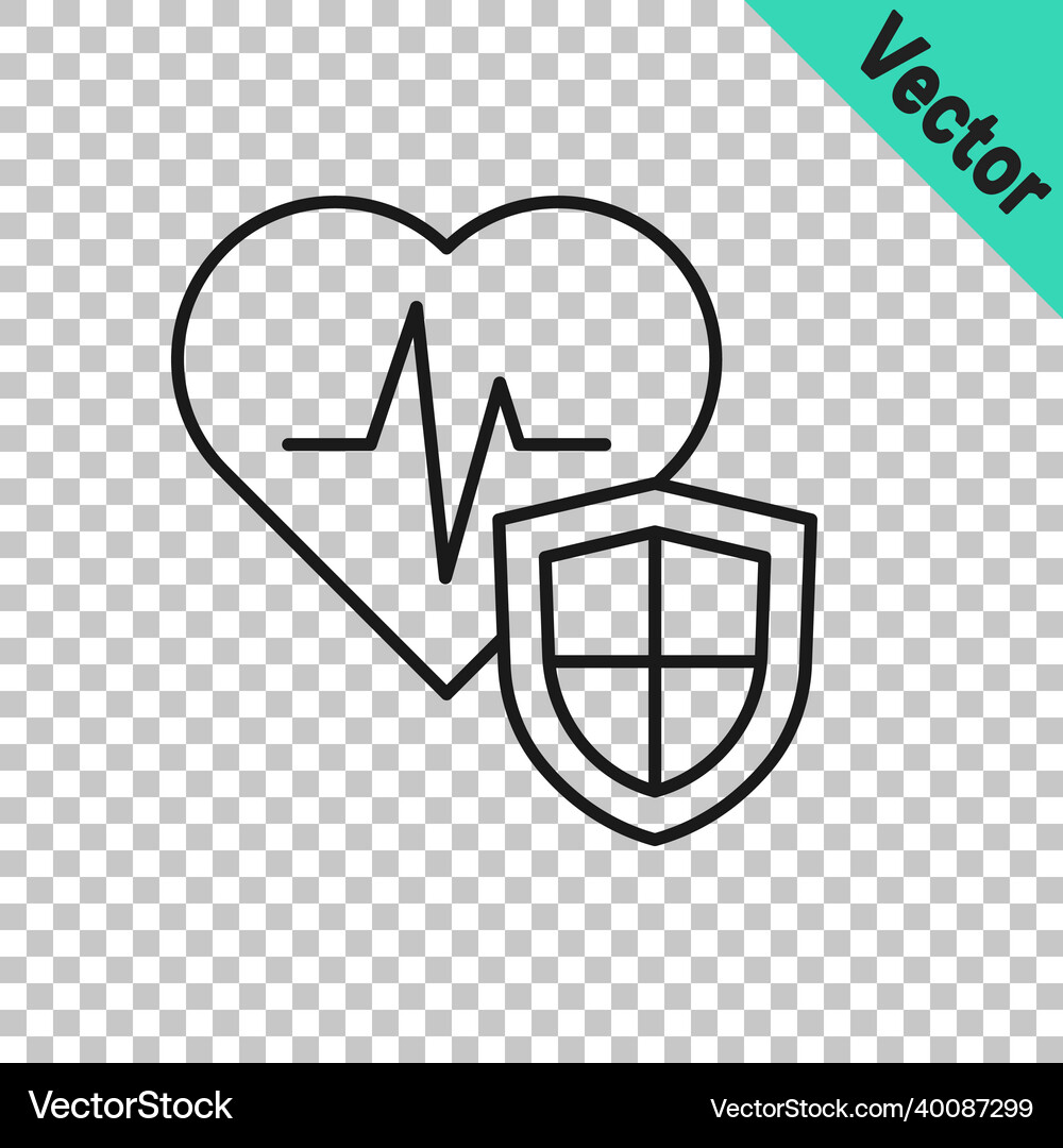 Black line life insurance with shield icon Vector Image