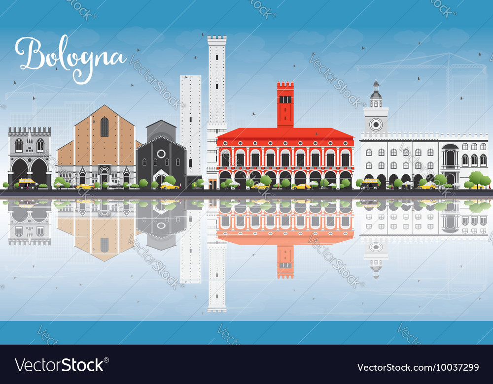 Bologna skyline with landmarks blue sky Royalty Free Vector