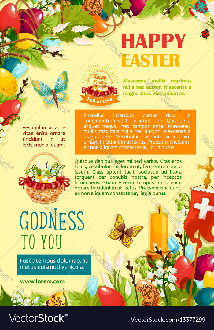 Happy easter poster template with egg and flowers Vector Image