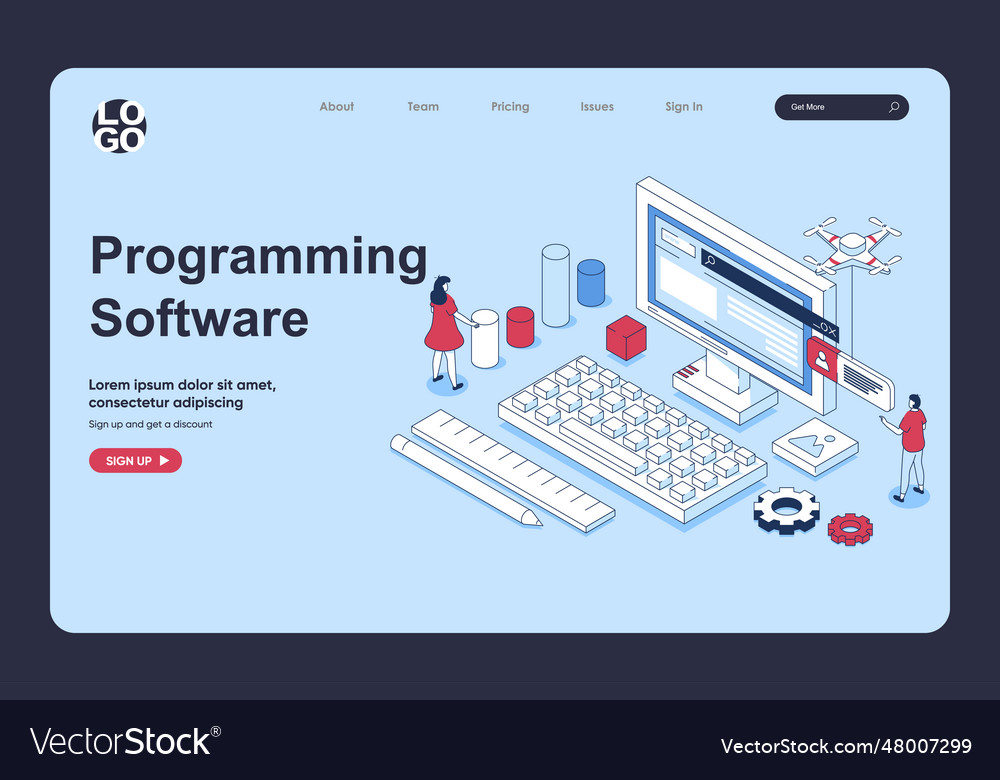 Programming software concept in 3d isometric Vector Image